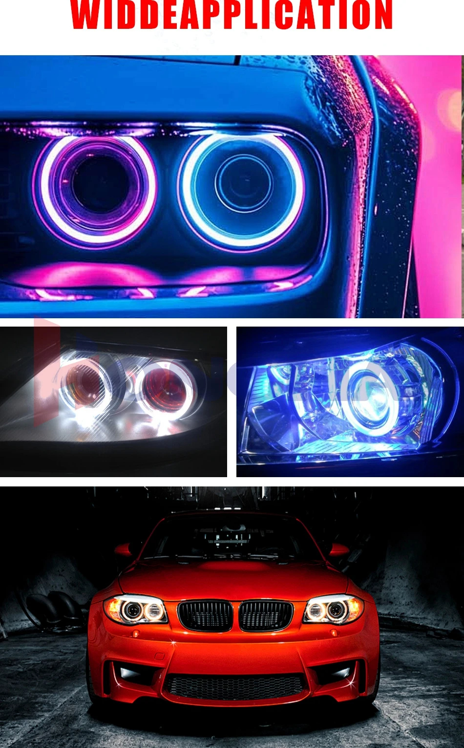 4 in 1 Custom Halo Rings Angel Eyes / Hex RGB Car Lights 70mm 80mm 90mm ...