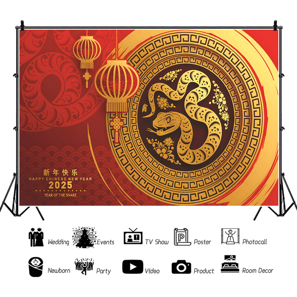 1pc 5x3ft 2025 Chinese New year CNY Party Photography Backdrop Snake ...