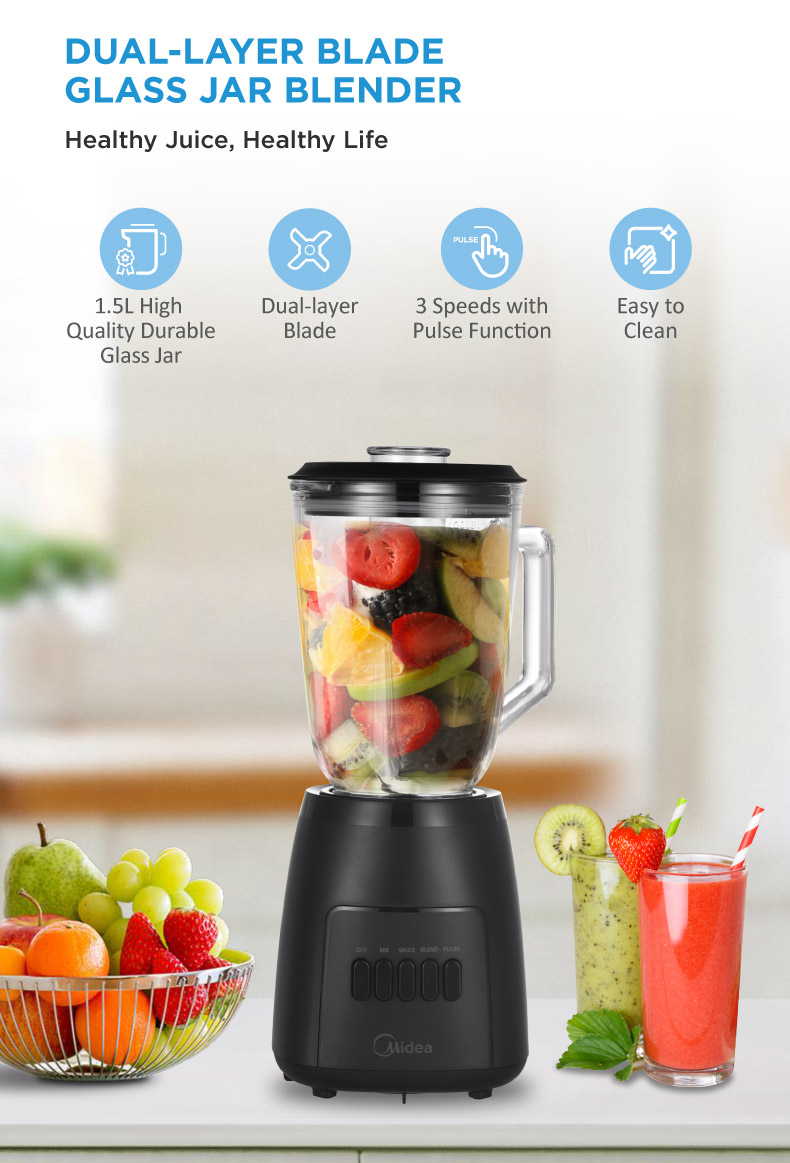 Midea MBL600B0BGK 1.5L Glass Jar Blender (600W) *With Grinder* | Shopee ...