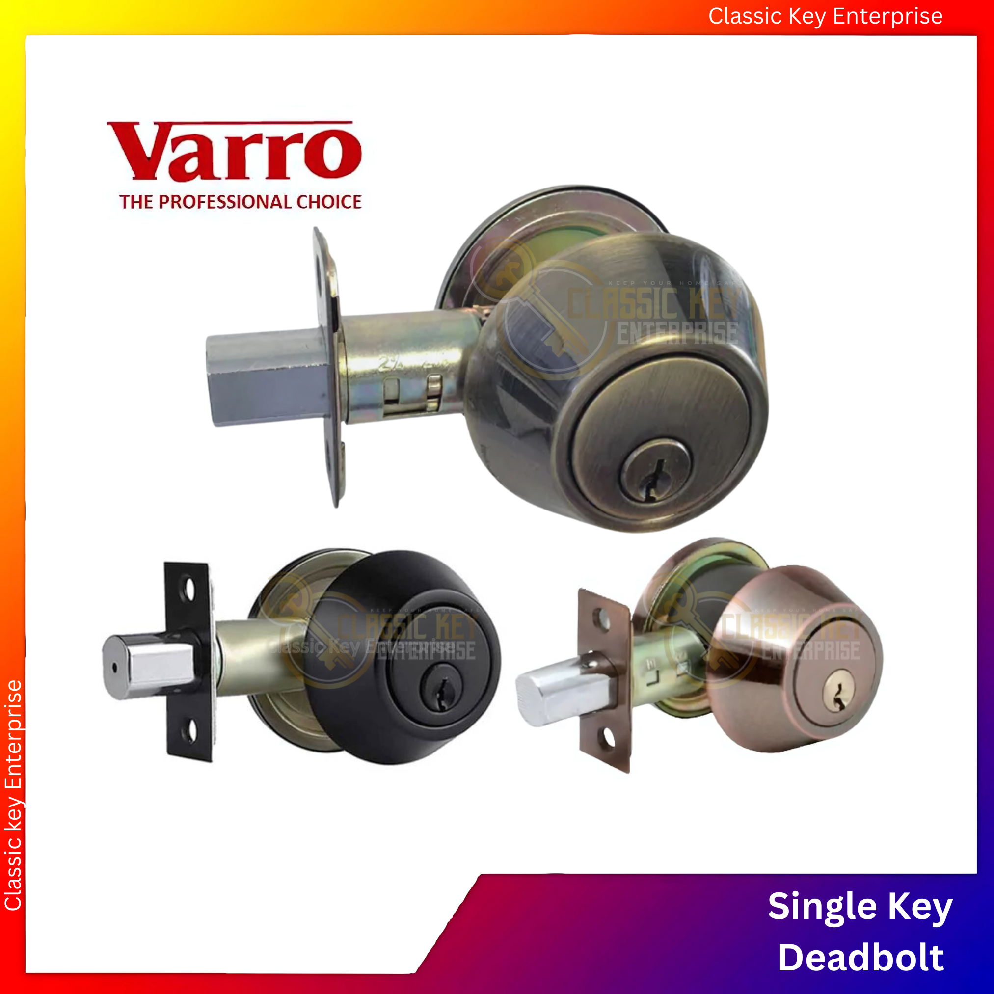 Varro Deadbolt Single Cylinder With Thumbturn Lockset (Antique Copper ...