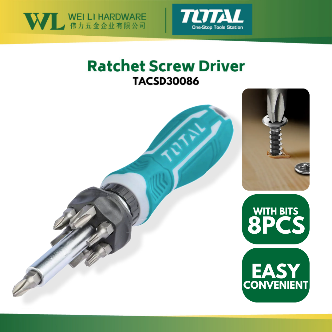 TOTAL 8Pcs Ratchet Screwdriver Set TACSD30086 / Pemutar Skru Ratchet ...