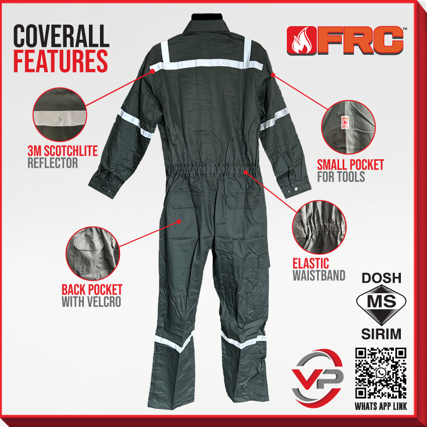 FRC® [ 3M SCOTCHLITE REFLECTOR ] FLAME RETARDANT COVERALL-DARK GREEN-XS ...
