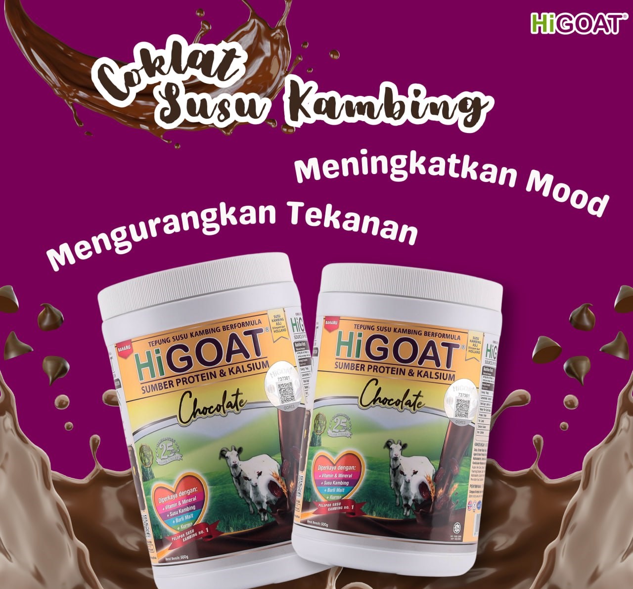 HiGOAT Original Bottle 500g | Pek 15 Sachet | Chocolate Bottle 500g ...