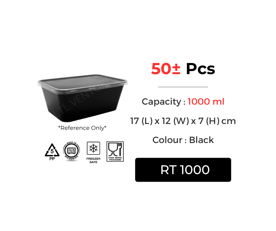 (50Pcs) PP Black Rectangular/Rectangle Plastic Container with Lids ...