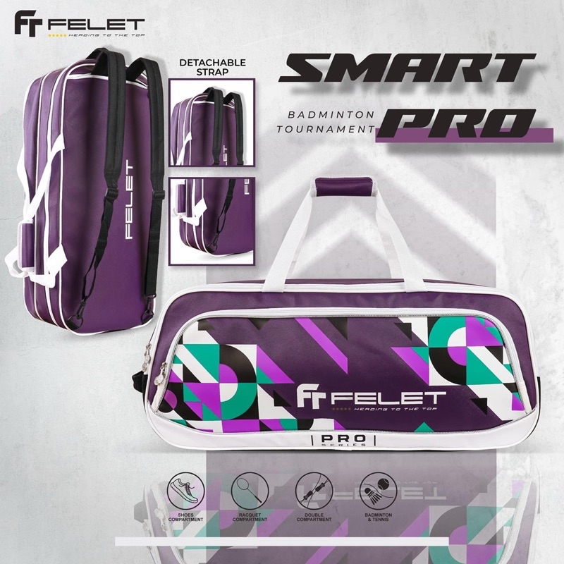 FELET Smart Pro Tournament Bag Badminton Racquet Backpack Double Zip ...