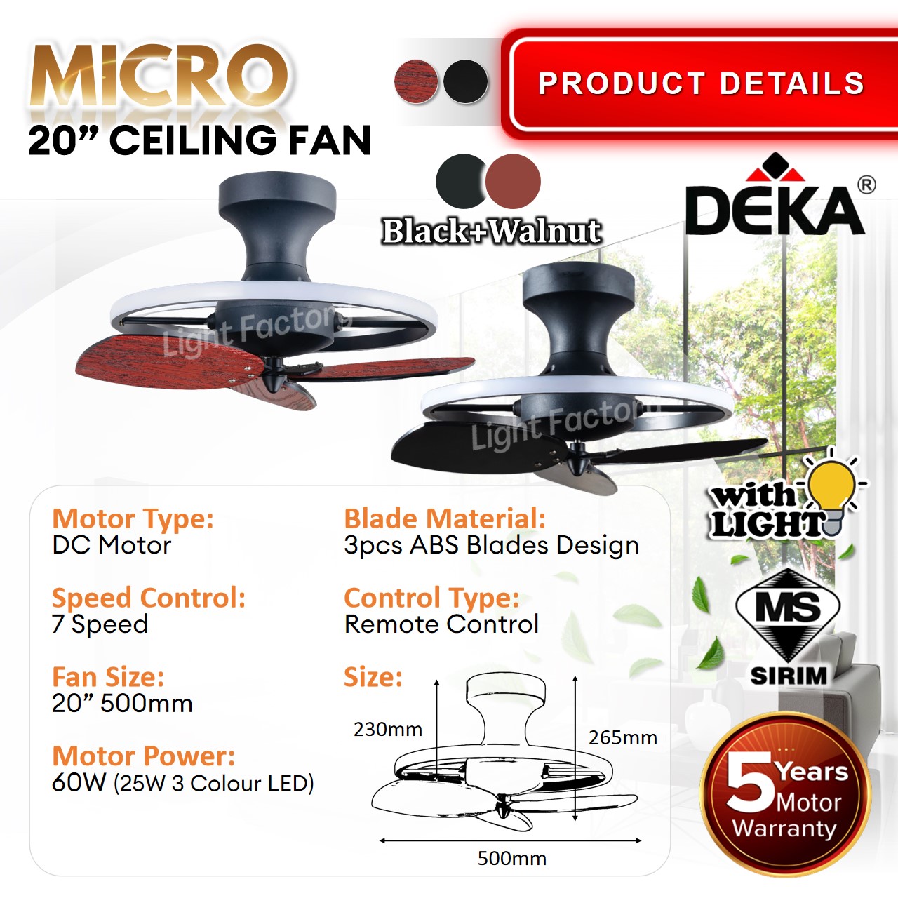 🔥NEW🔥 DEKA CONCEPT MICRO 20" 3 Blades DC Baby Fan with 7 Speeds Remote ...