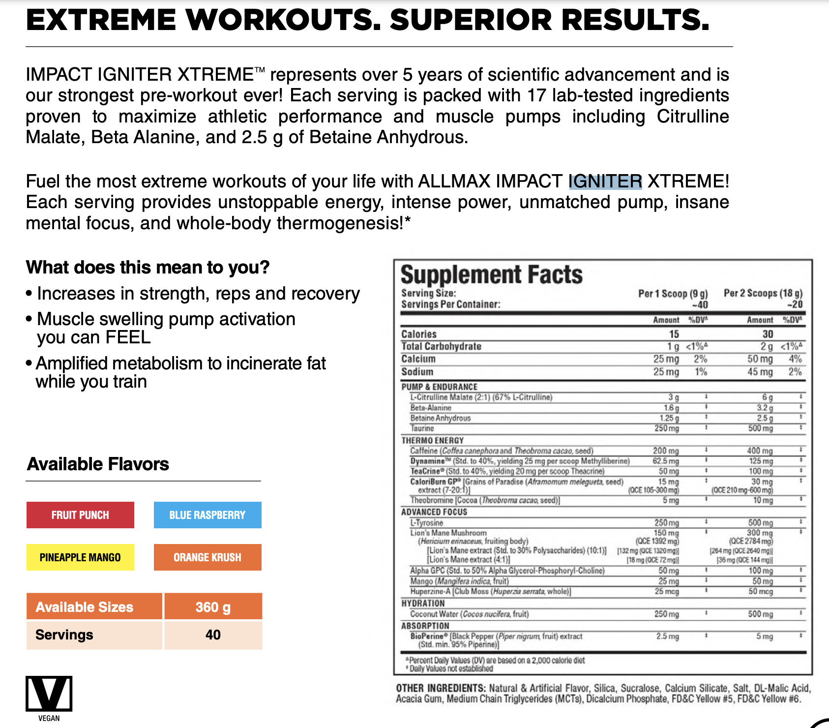 All Max Nutrition Impact Igniter Xtreme Pre Workout Bra Sukan Amino ...