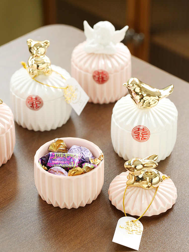 HOMIEE Nordic Ceramic Cute Cartoon Ceramic Candy Box Storage Bottle Jar ...