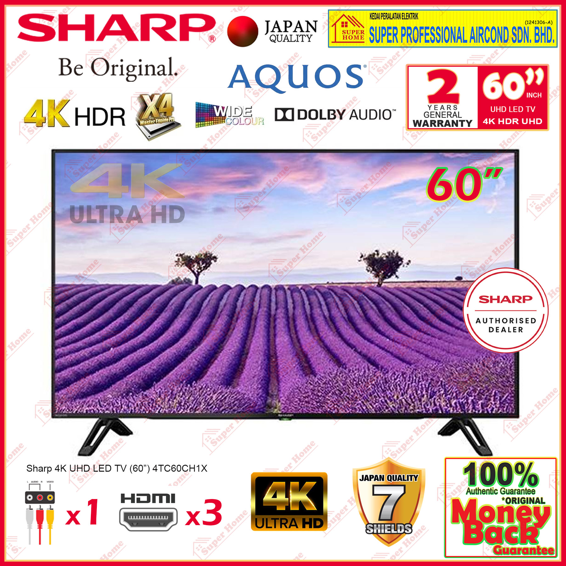 Sharp 4K UHD LED TV (60”) 4TC60CH1X 60" inch UHD TV | Shopee Malaysia