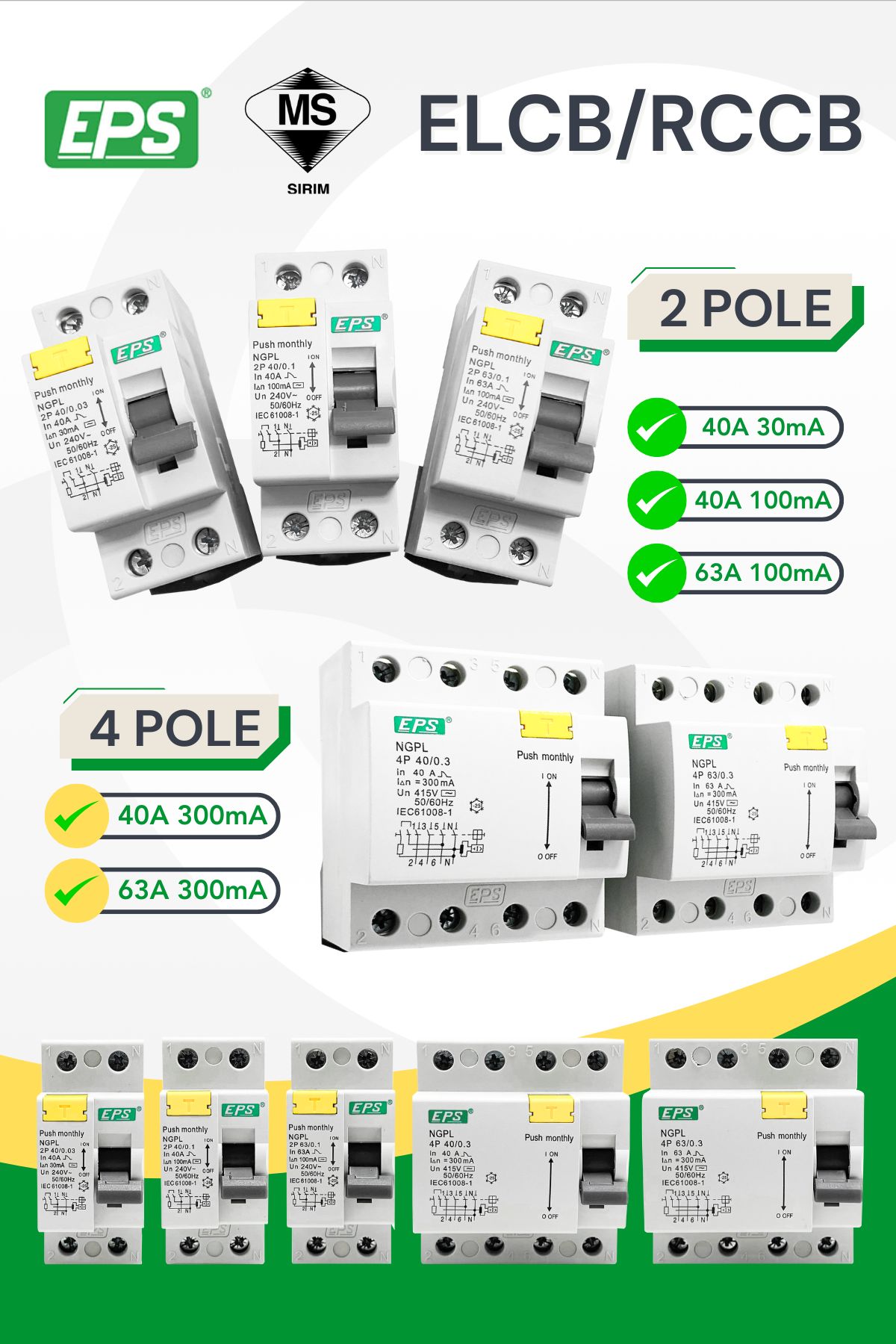 [SIRIM] EPS RCCB ELCB Circuit Breaker ELCB 63A 2 Pole MCB Pole RCCB 63A ELCB 40A Electrical RCCB ...