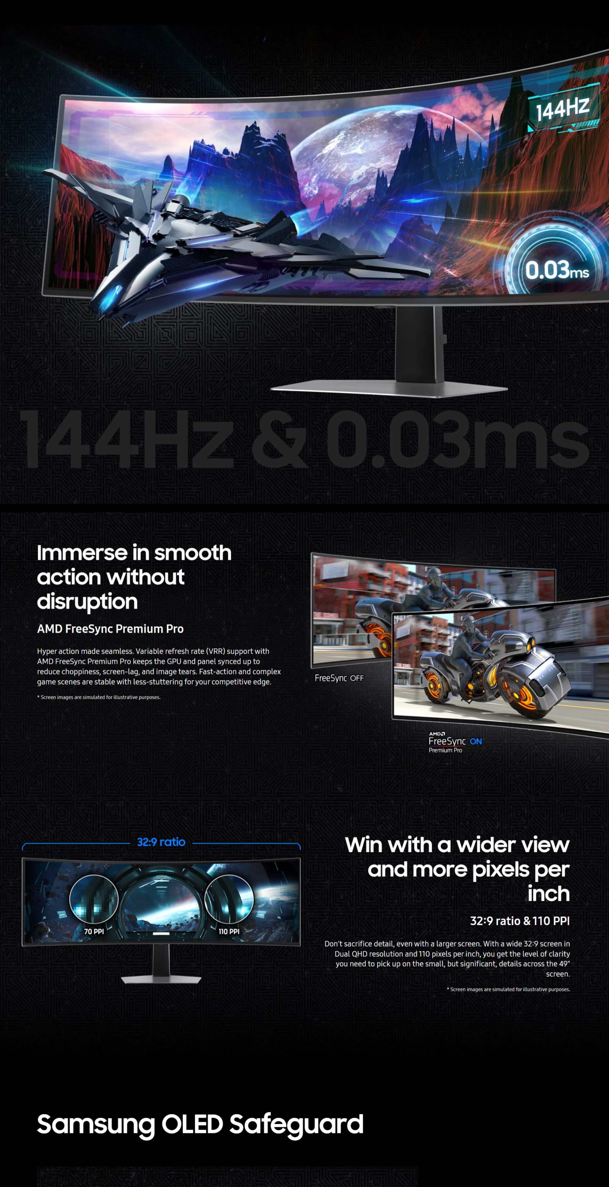 Samsung 49" Odyssey OLED G9 | G91SD DQHD 144Hz Gaming Monitor ...