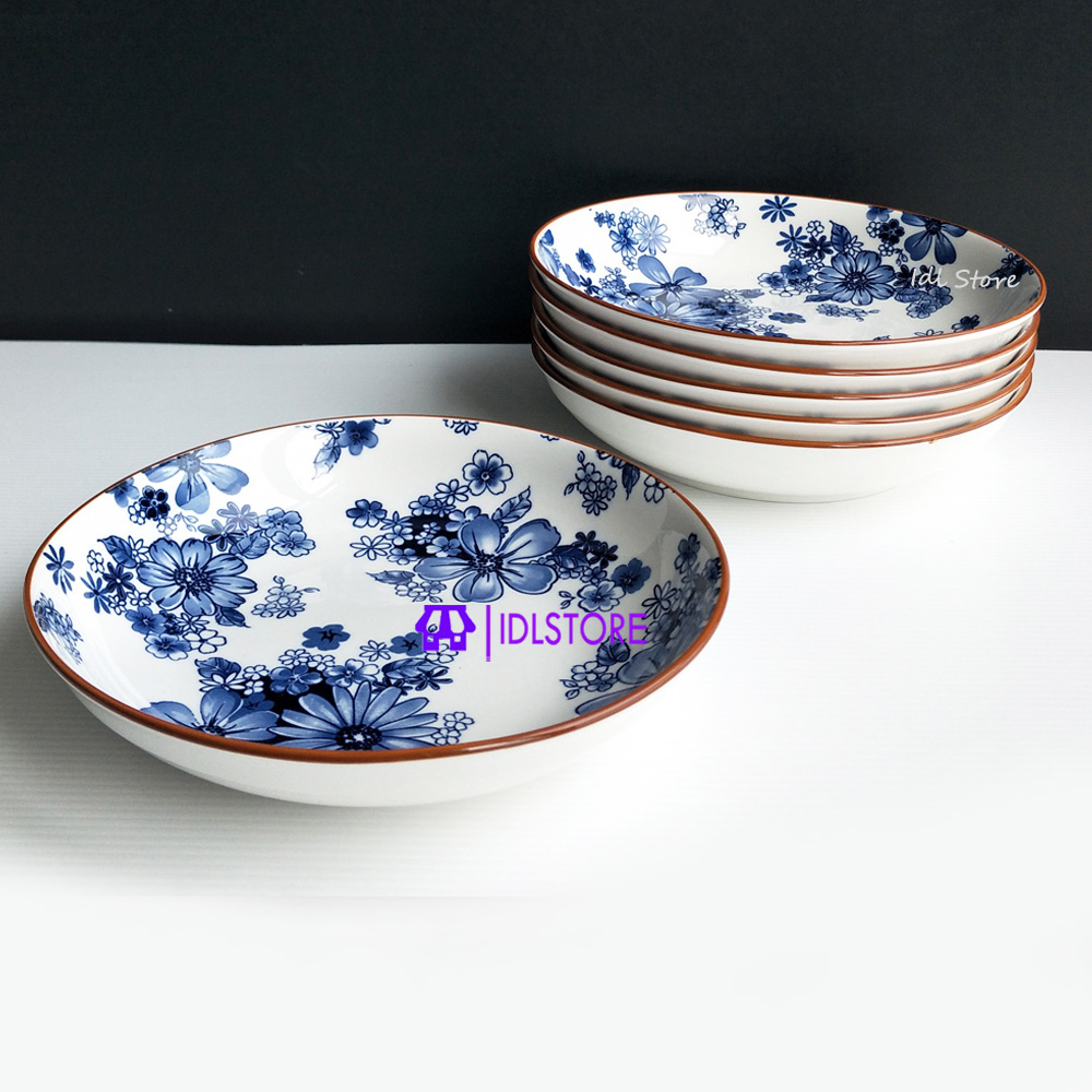 6 Pcs 20 cm Fine Porcelain Decorated Curry Plate Pinggan Mangkuk Bunga ...