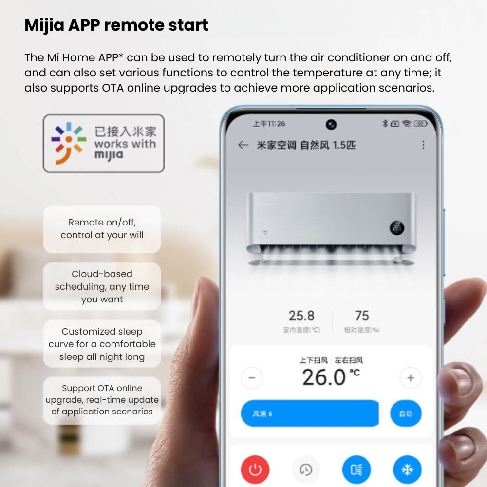 Xiaomi Mijia 1.5HP Smart Natural Wind Air Conditioner App Control 5 Star Save Energy Efficiency ...