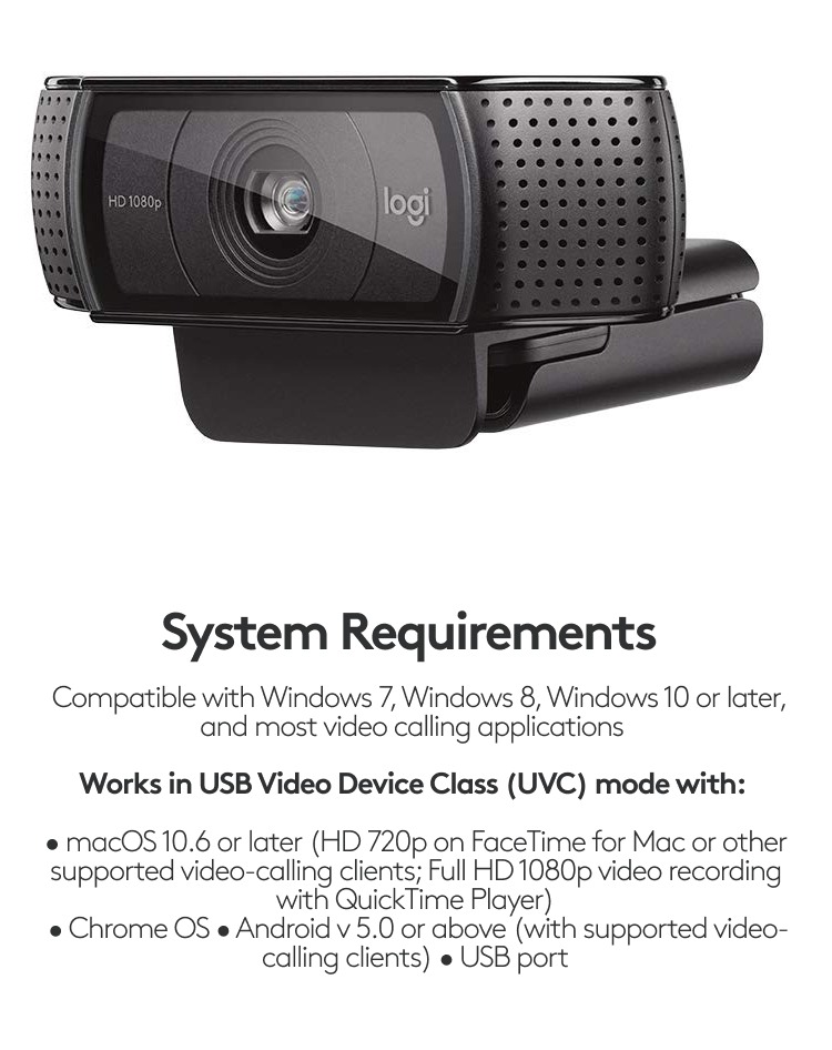 Logitech C920 HD Pro Webcam - 1080p Full HD Streaming Camera for ...