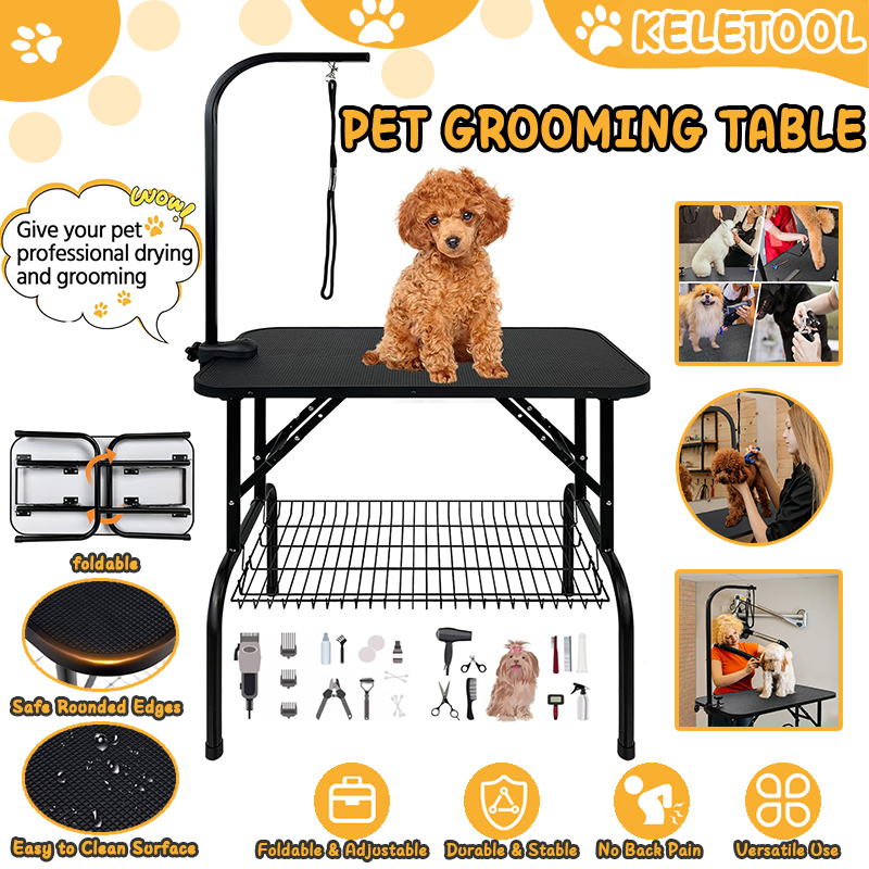 Pet Grooming Table Foldable Table Heavy Duty Iron Frame with Arm ...