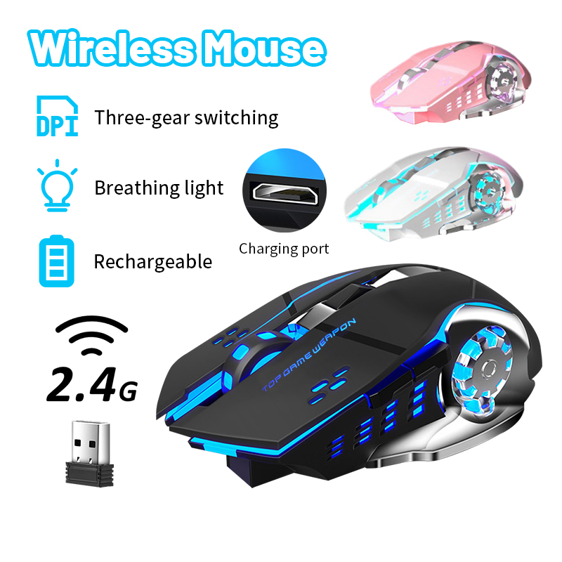 LED Wireless Mouse 2.4G Computer Mouse Laptop USB Rechargeable Bute ...