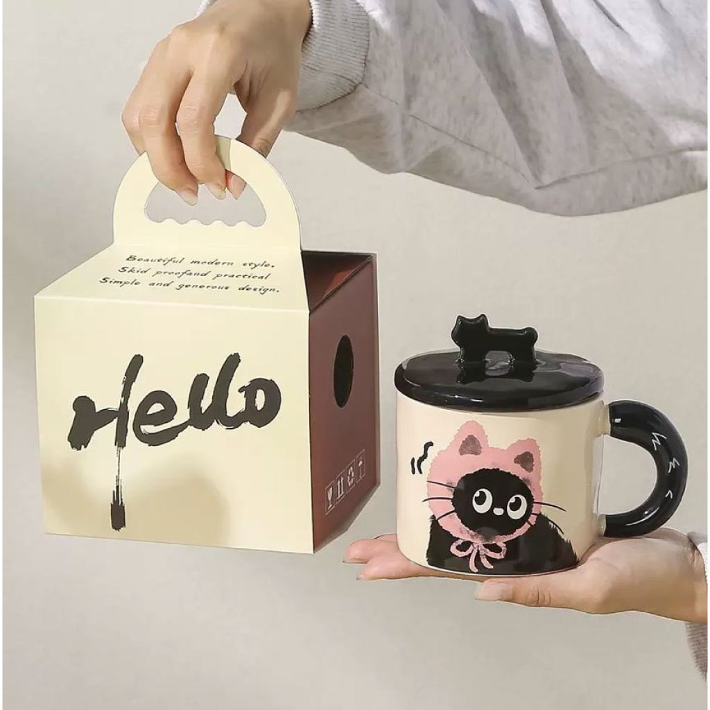 Cute Cat Mug With Lid Souvenir Gift Drinking Water Cup Cute Ceramic ...