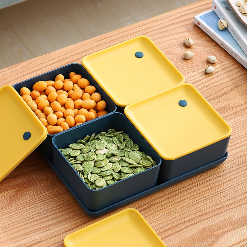 Grid Style Dried Fruit Box Kuih Box Snack Box with Lid and Seal [Blue ...