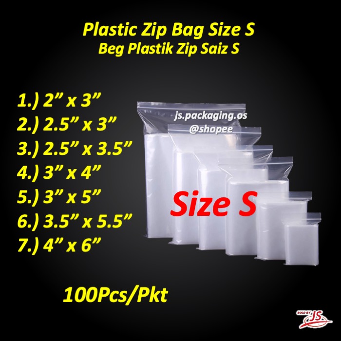 100pcs [Size S] Plastic Zipper Bag Zip Lock Bag / Transparent Plastic ...