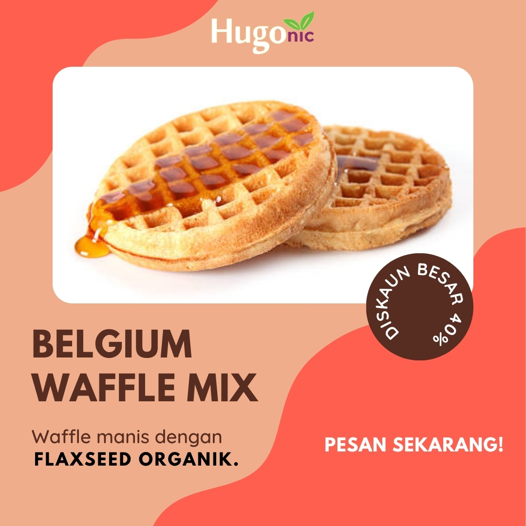 Hugonic Tepung Waffle Belgium Campuran dengan Biji Flaxseed Organik (500g) | Shopee Malaysia
