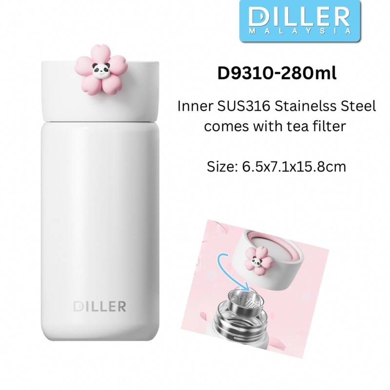 Diller Sakura Panda Air botol sejuk panas Thermo Vacuum Flask Insulated ...