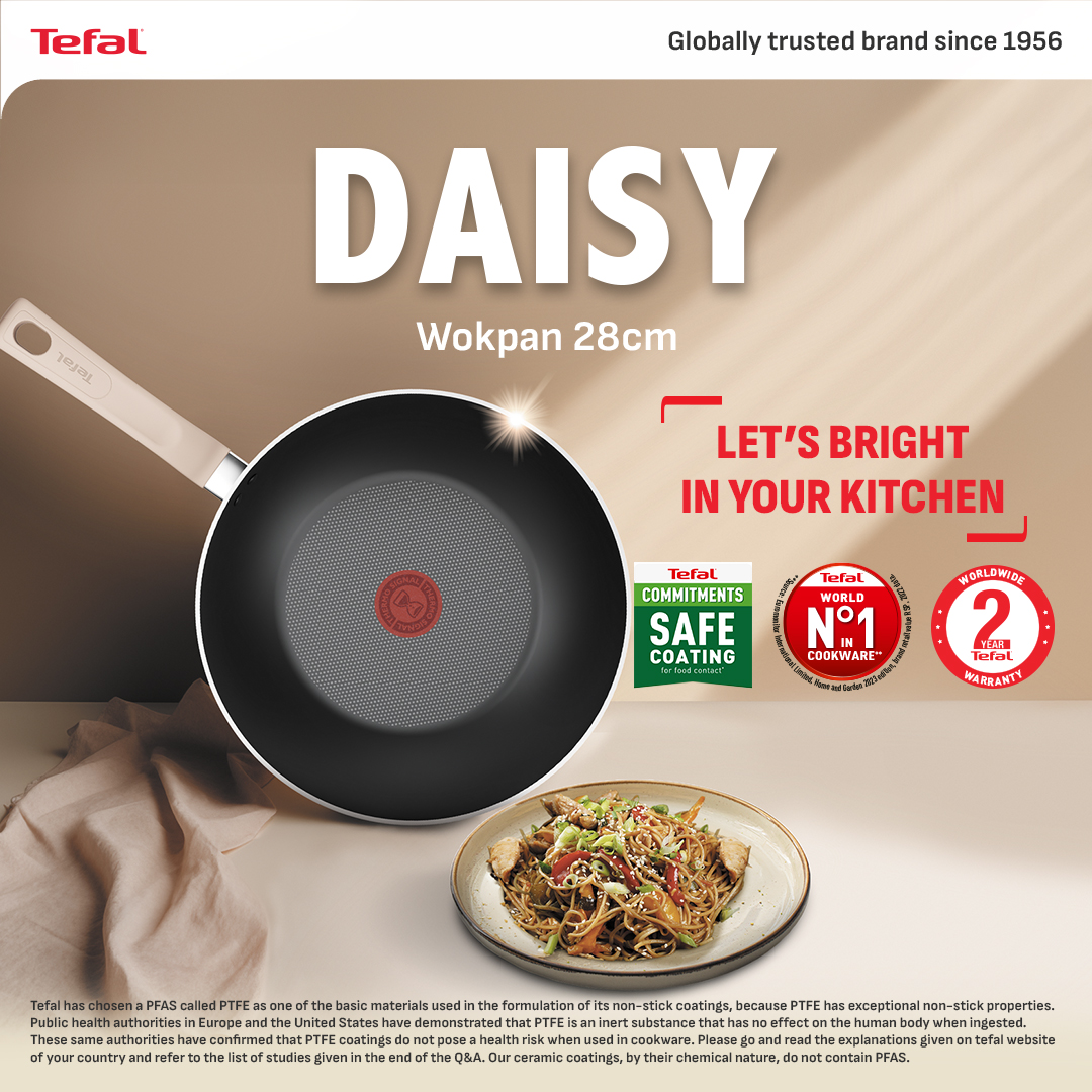 Tefal Daisy Wokpan 28cm (Non-stick Cookware, Titanium Non-stick coating ...