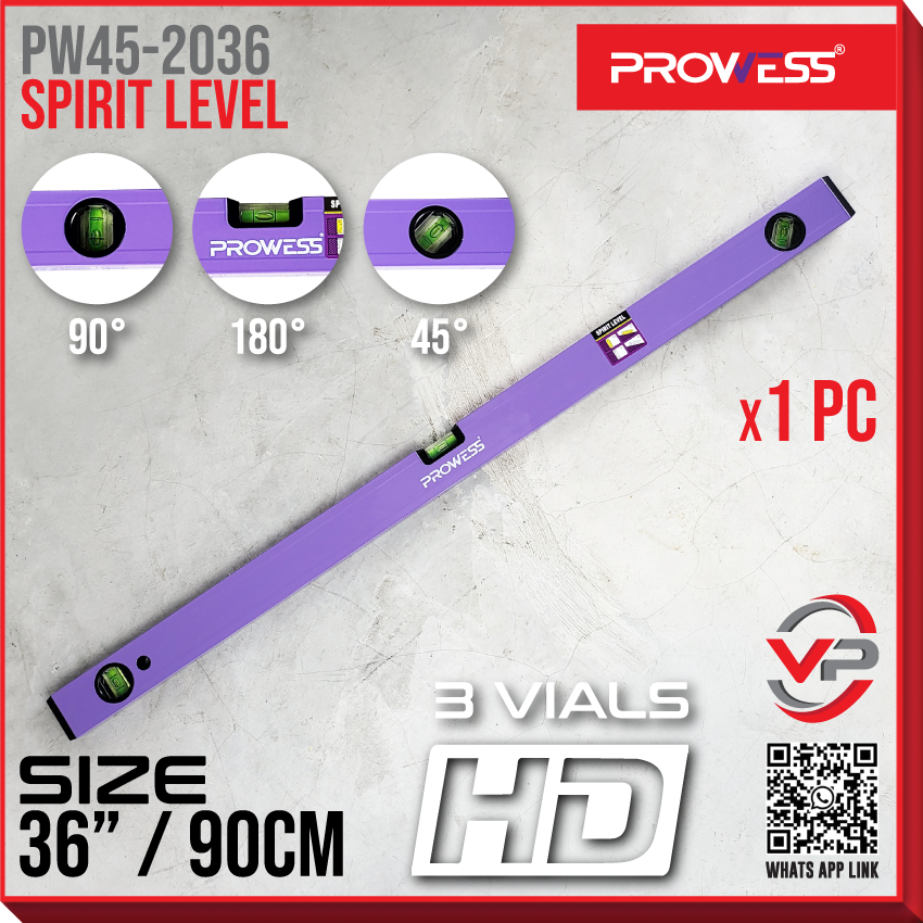 PROWESS SPIRIT LEVEL SIZE 12"/30CM 18"/45CM 24"/60CM 36"/90CM 48"/120CM ...