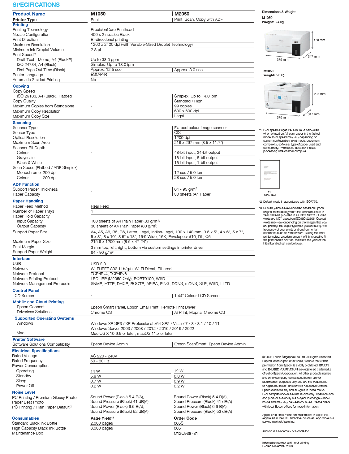 EPSON InkTank Mono M2050 Printer (Print, Scan, Copy with ADF) /Mono ...