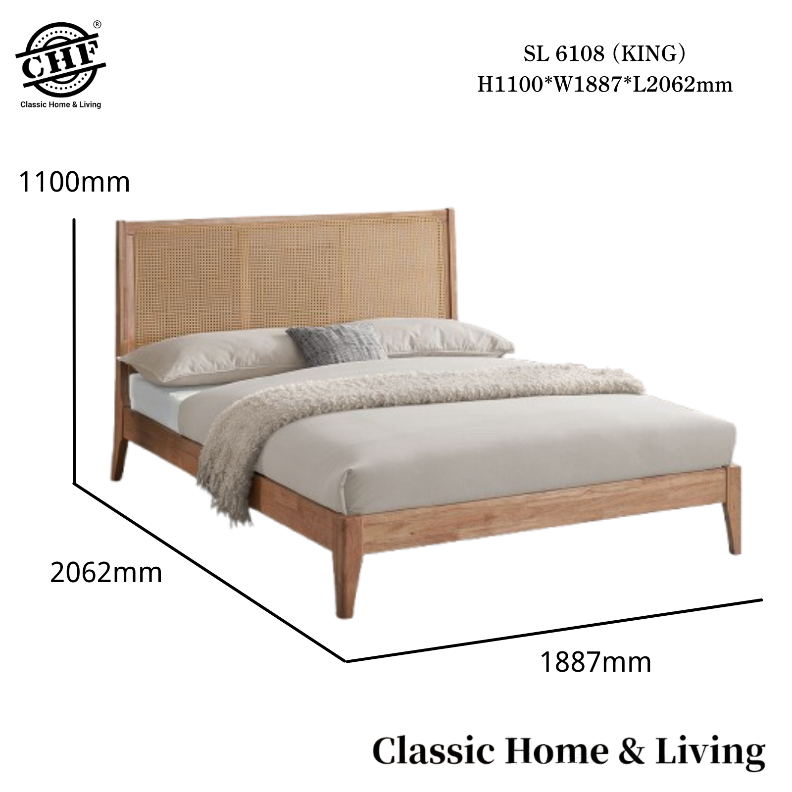 CHF 6108 Rattan Design - SOLID WOOD Queen/King Bed Frame / Katil / 床架 ...