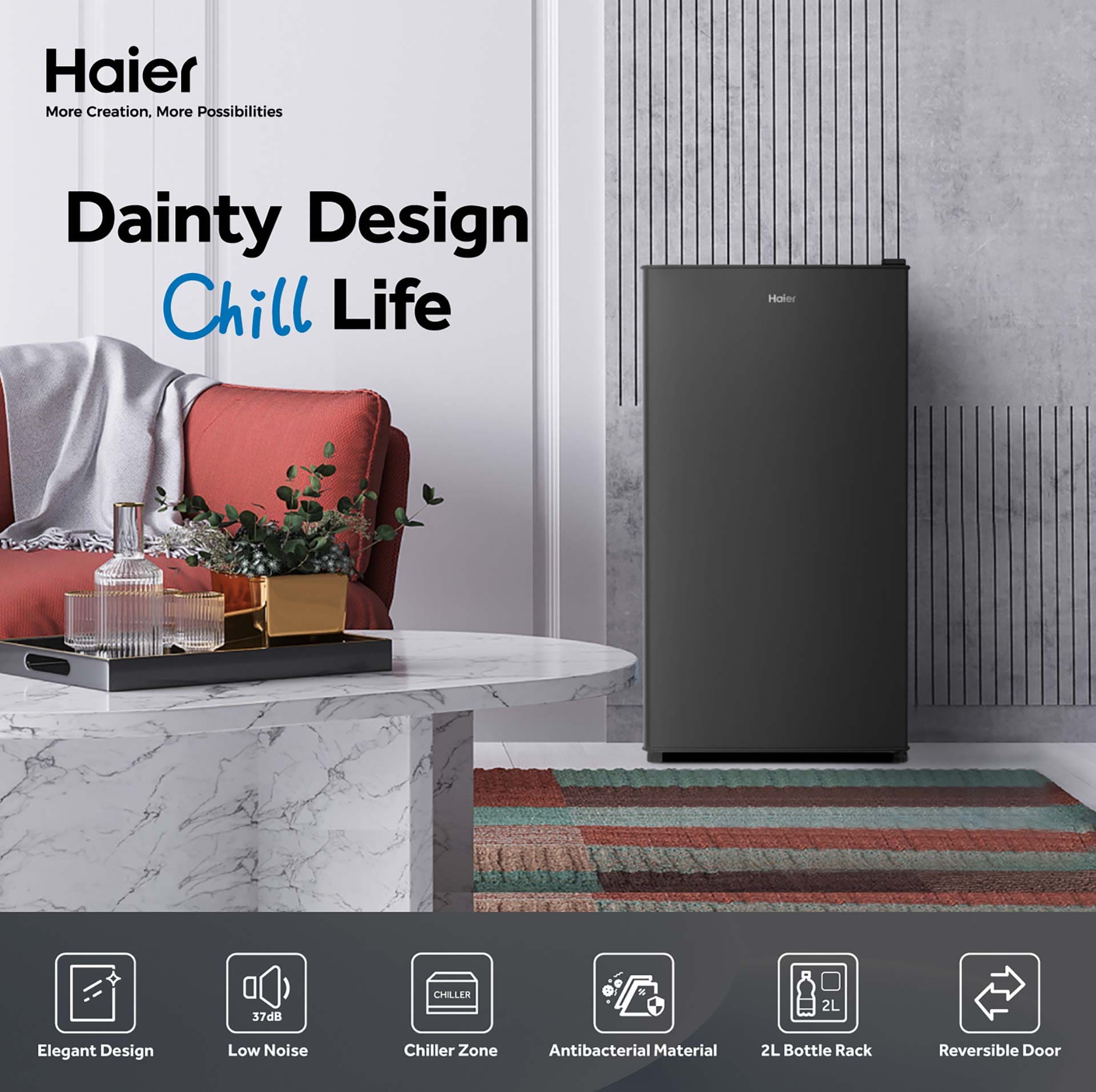 Haier 128L 1-Door Refrigerator / Fridge / Chiller Zone / Antibacterial ...