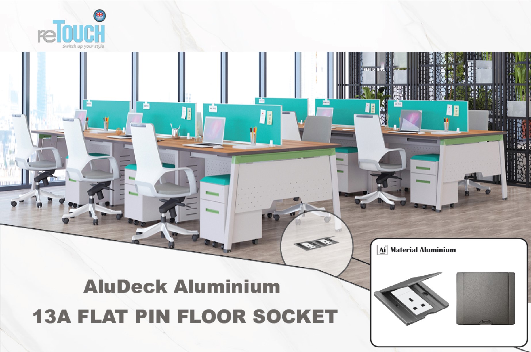 [SIRIM] reTouch 13A Flat Pin AluDeck Aluminum Alloy Floor Socket IP30 ...