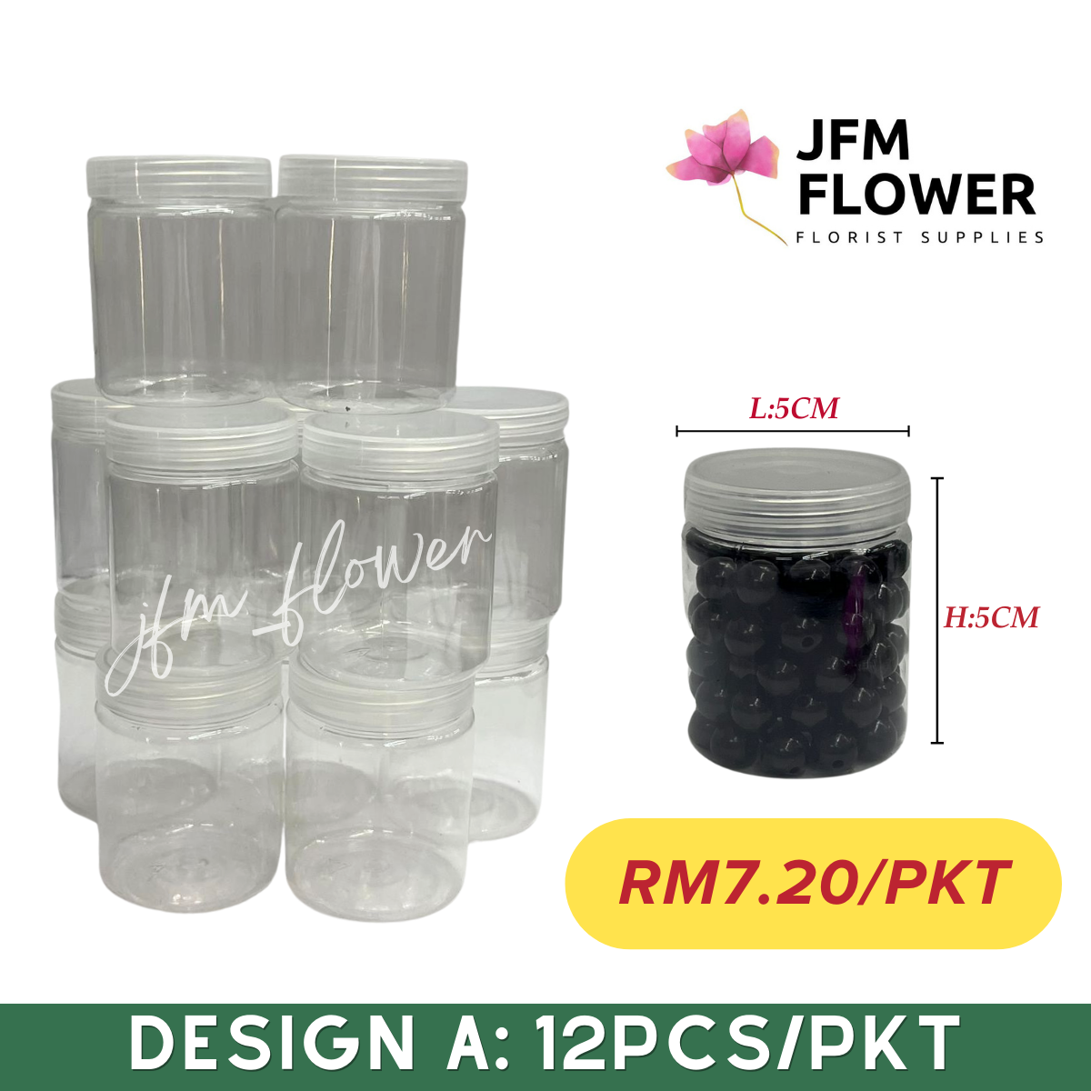 [RM0.60/PCS] 12PCS JFM_FLOWER Plastic Jar With Transparent Cap/Bekas ...