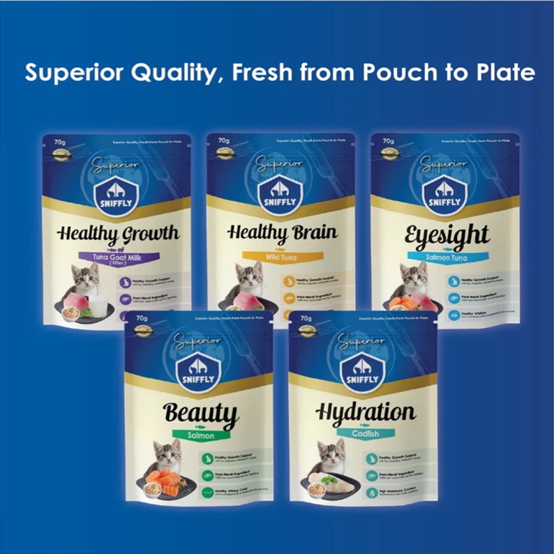 Sniffly Superior Functional Cat Wet Food Pouch - 50g (Wet Food, Makanan ...