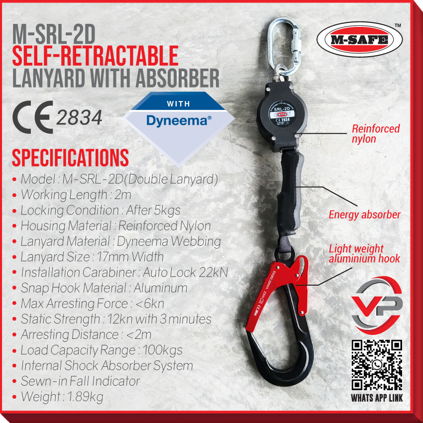 M-SRL-2D M-SAFE SELF-RETRACTABLE LANYARD W/ABSORBER LIFELINE FALL ...