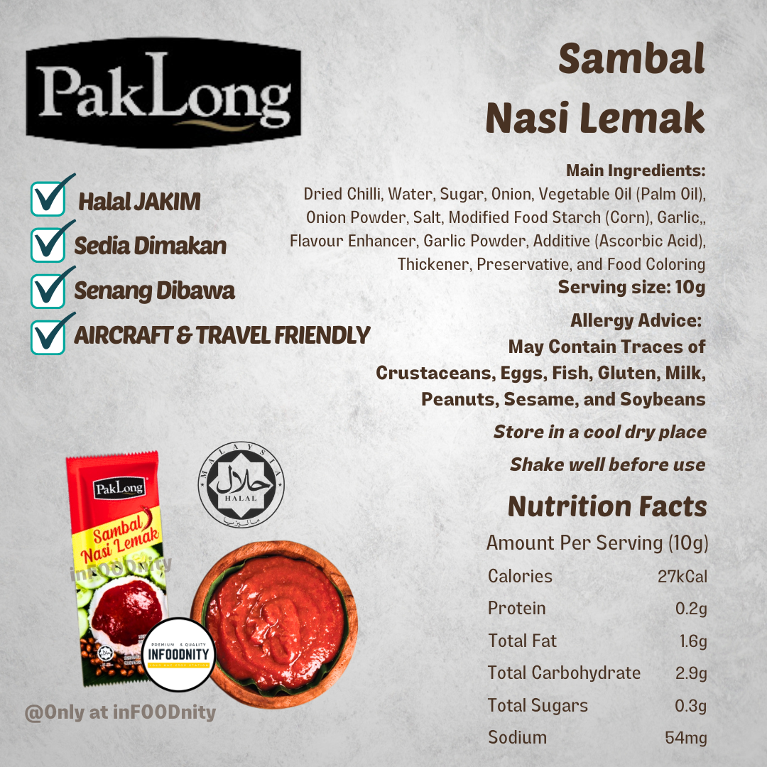 Sambal Nasi Lemak Sambal Ready To Eat Halal Sambal Travel Pack Sambal ...