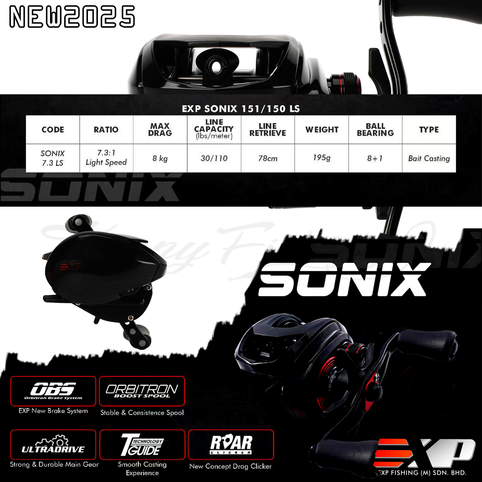 EXP SONIX LS Baitcasting Reel 7.3:1 Light Speed Ratio 8kg Max Drag 8+1 ...