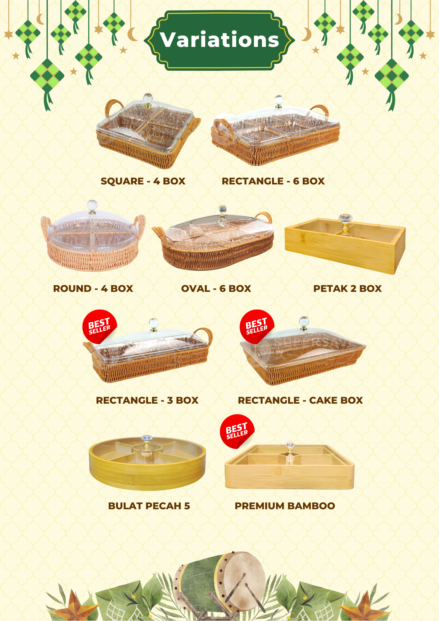 SUPERSAVE Bamboo Tray Raya Rattan Tray with Container Lid Rustic ...