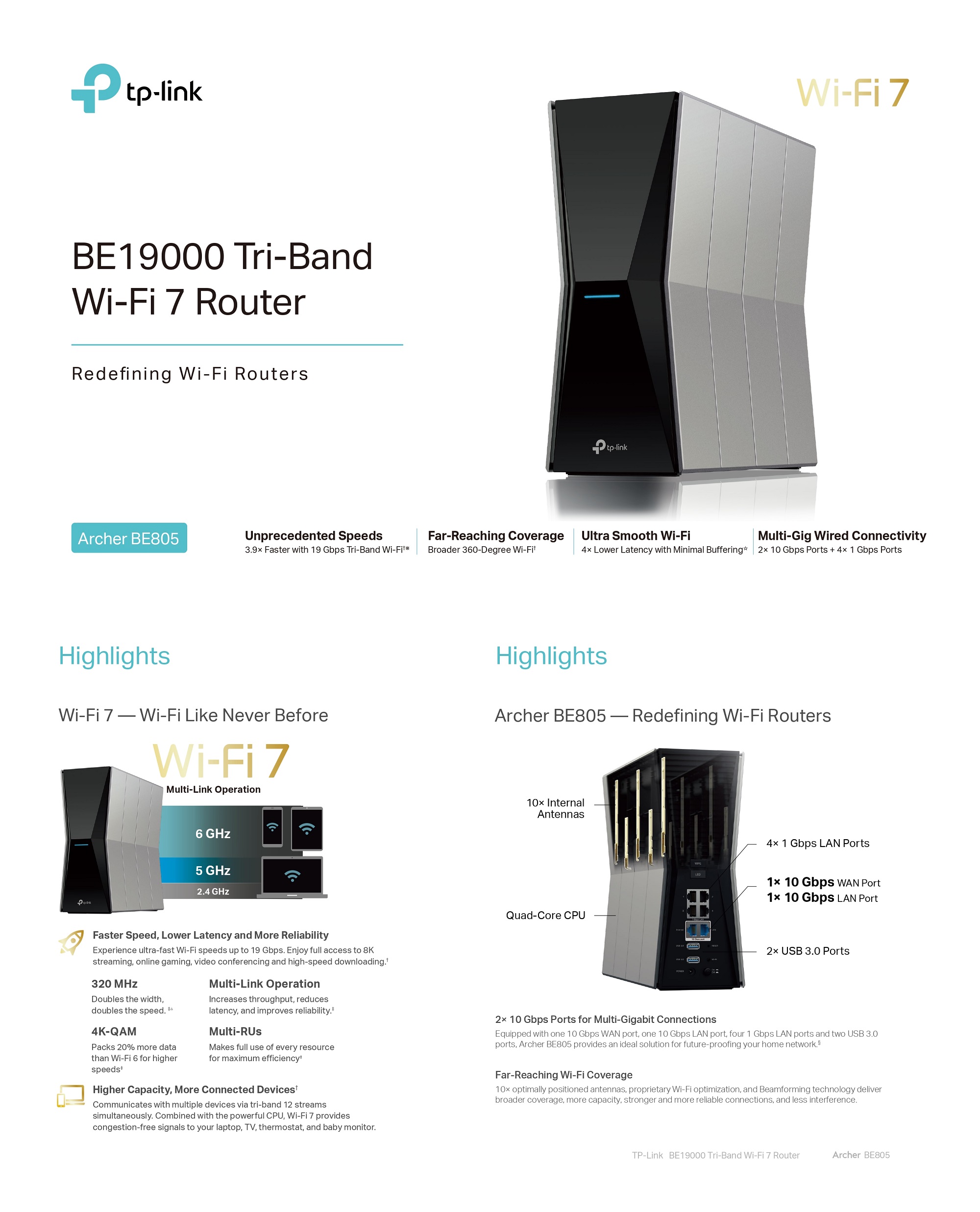TP-LINK ARCHER BE805 BE19000 / ARCHER BE550 BE9300 TRI-BAND WIFI 7 ...