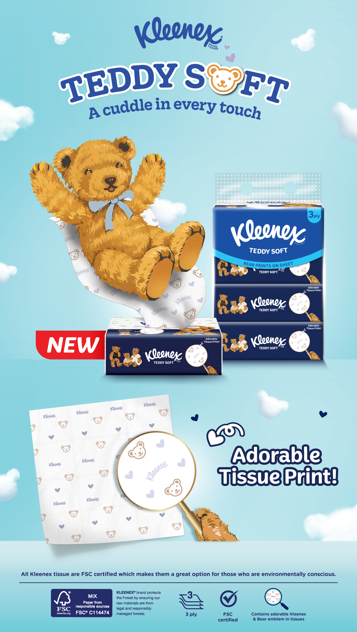 Kleenex Facial Tissue Soft Pack Teddy Soft - 3PLY (100s x 4) | Shopee ...
