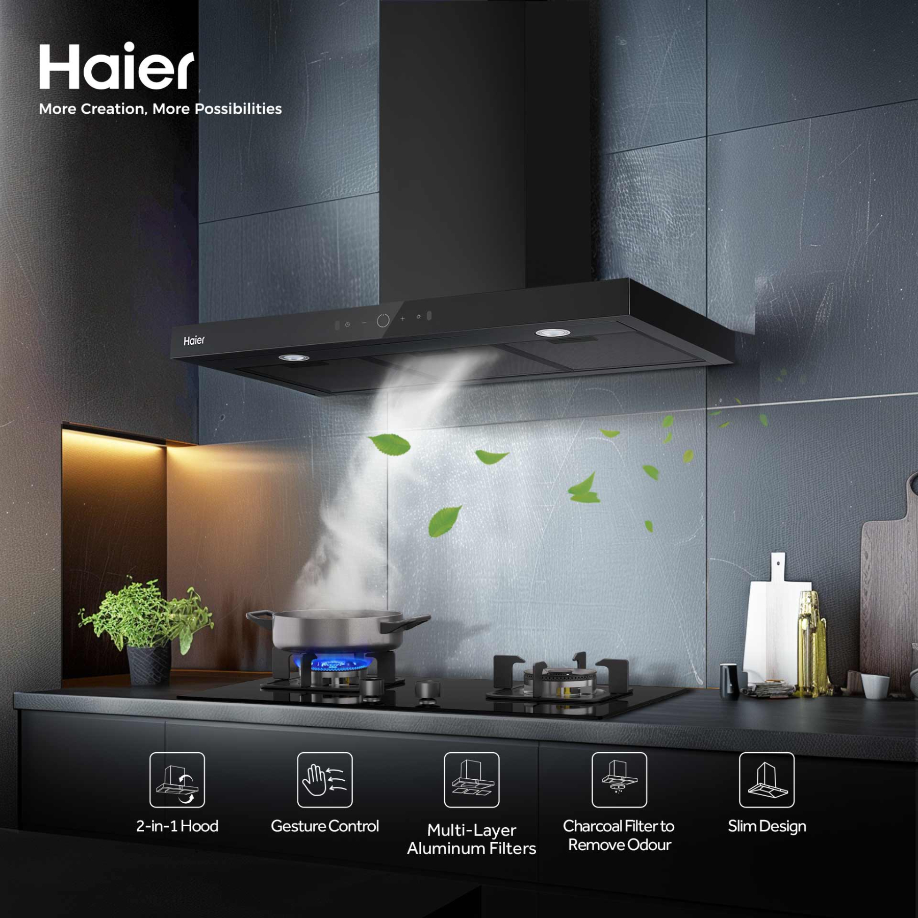 Haier 90cm Inverter Motor Ventilation Hood | HH-T1902GBR (Chimney Hoods ...