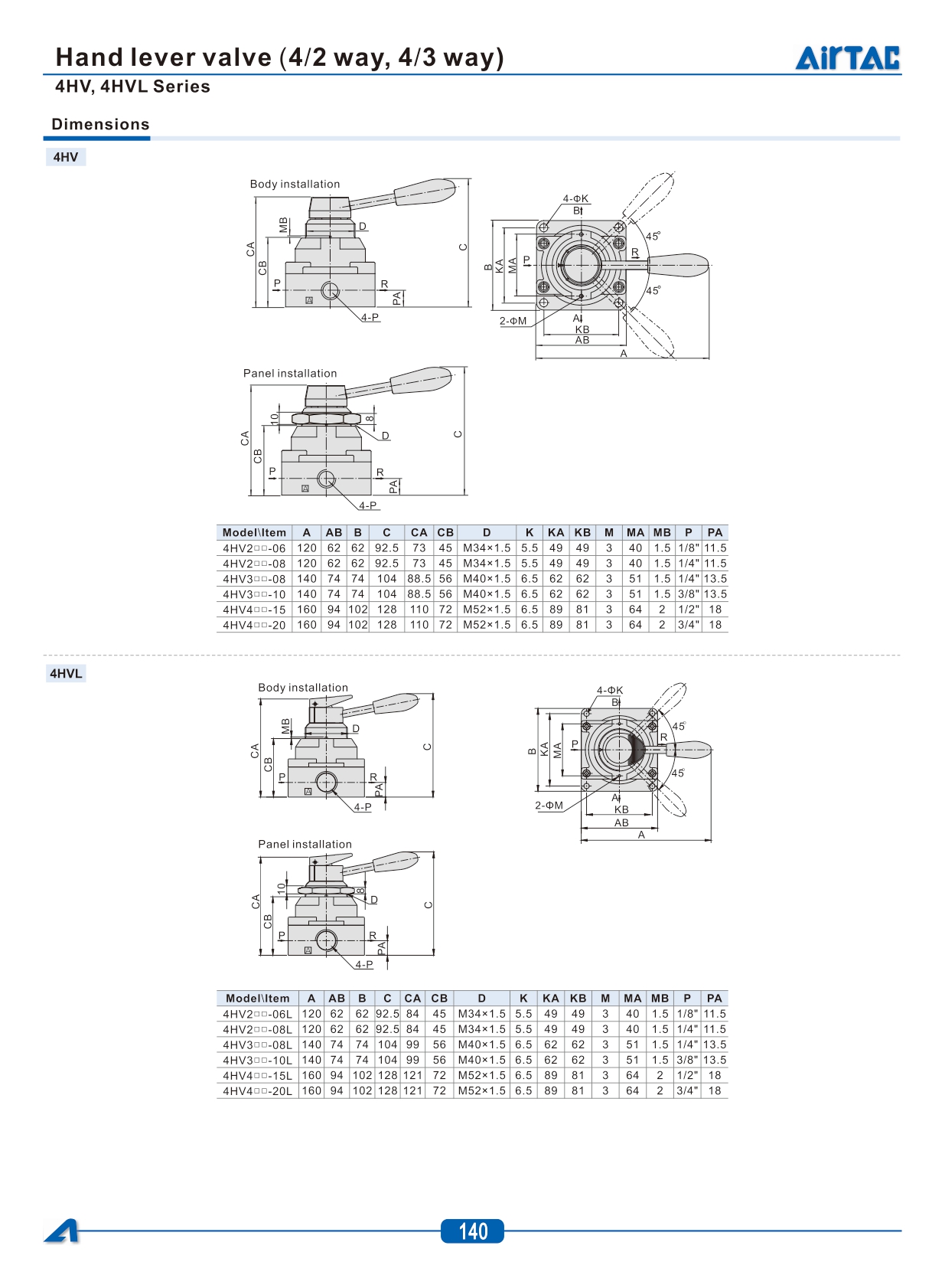 AirTAC Hand Level Valve Manual Control Valve 4/3way 4HV Series 4HV230 4HV330 4HV430 | Shopee ...
