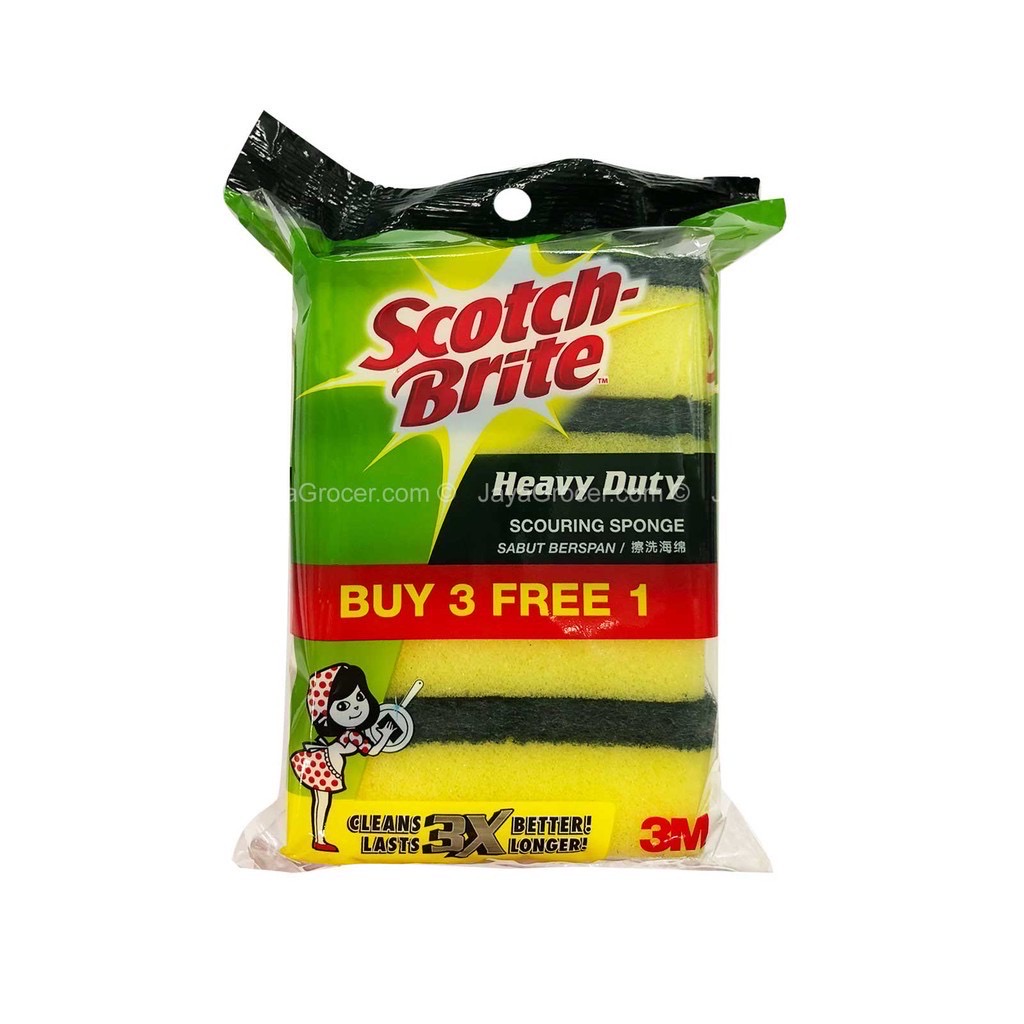 3M Scotch Brite Heavy Duty Scouring Sponge Tough Clean (4 pcs/pkt ...