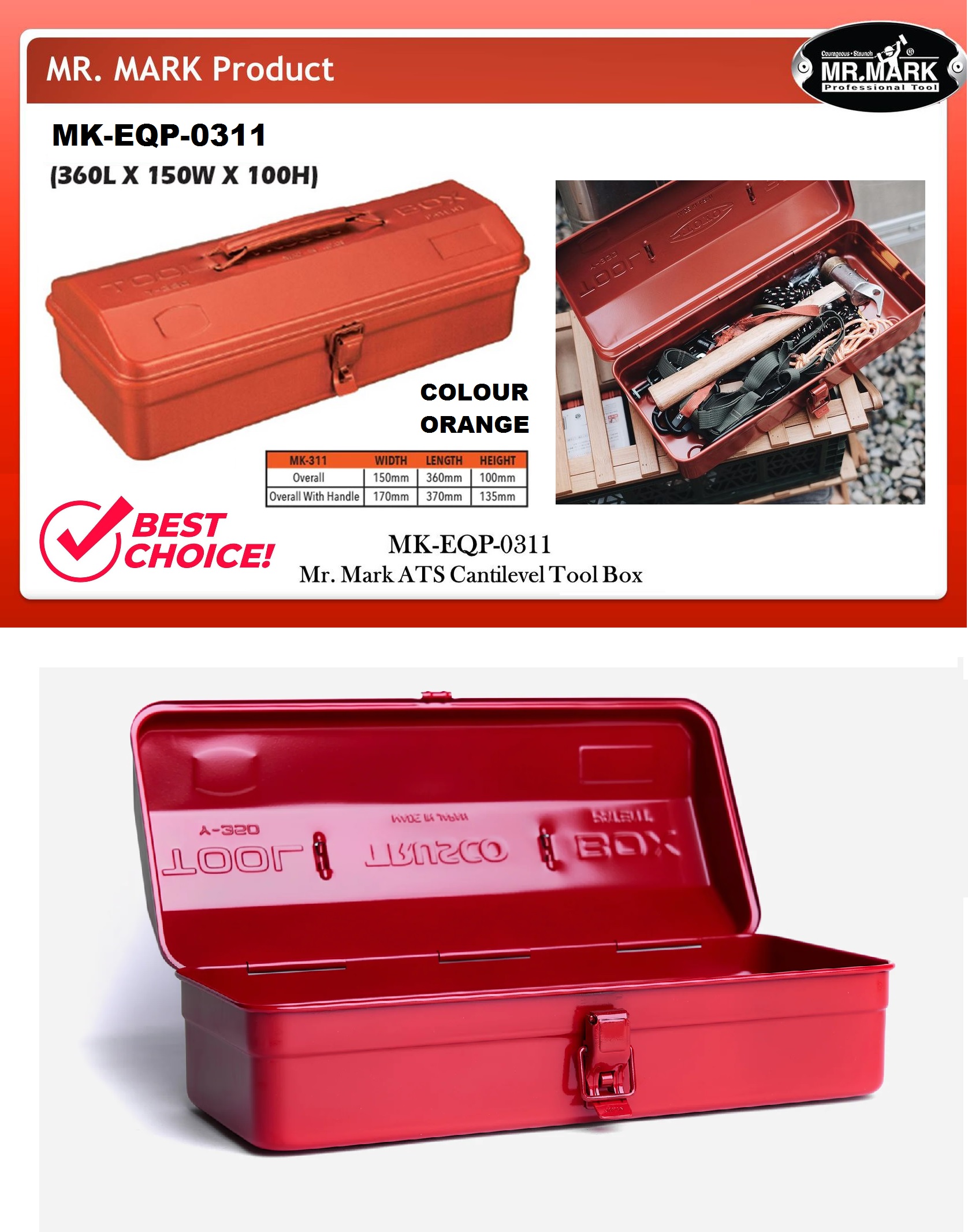 Mr. Mark EQP-0311 Orange Camber Top Tool Box (36 x 15 x 10cm) | Shopee ...