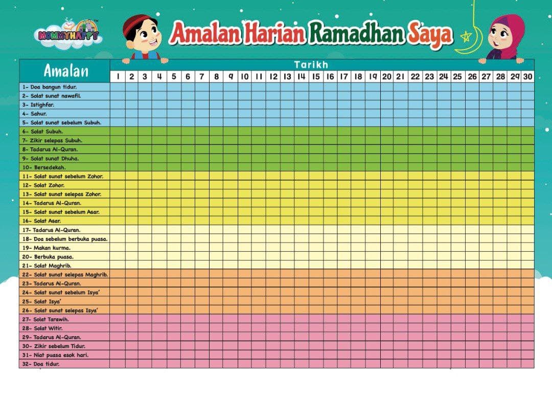 10 Pcs JADUAL AMALAN HARIAN RAMADHAN SAYA A3 | Rekod Amal 30 Hari ...