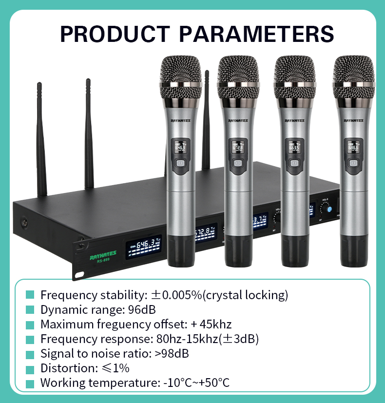 RAYHAYES 4 Channel UHF Wireless Microphone System Professional for ...