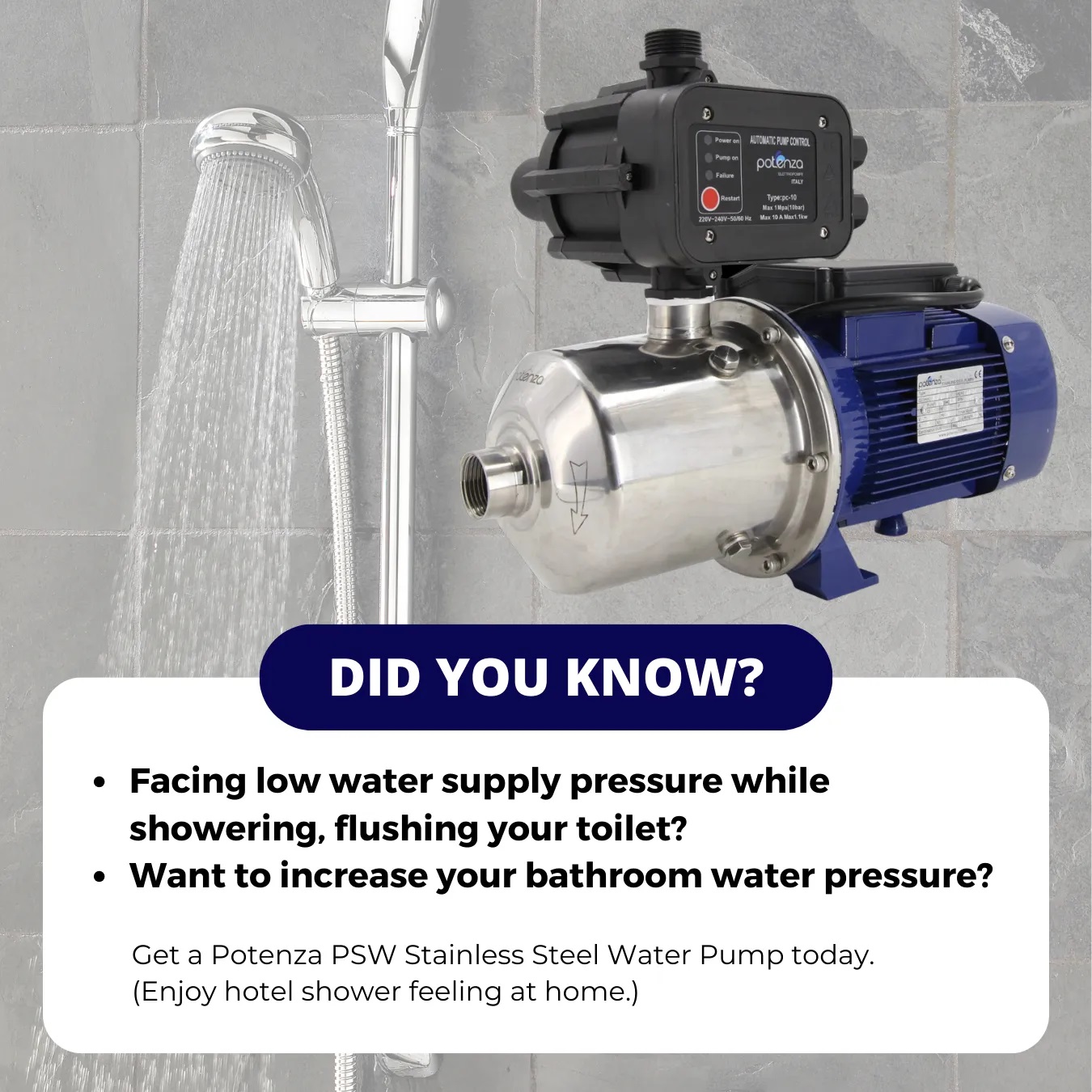 Potenza PSW-4-40 PC-Auto Multi-Stage S/Steel Domestic Pump 1.0Hp / 750W ...