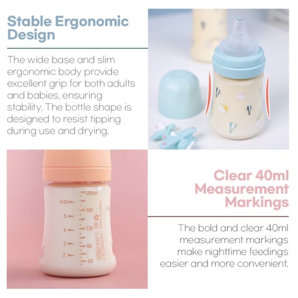 Grosmimi PPSU Feeding Bottle 200ml/ 300ml/ Single/ Twin Pack/ Replacement Silicone Teat/ Straw ...