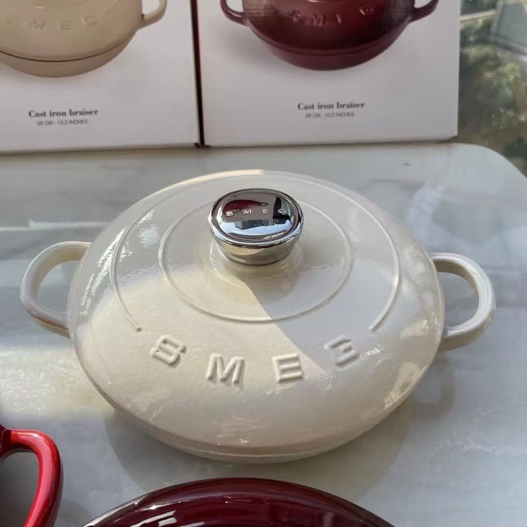 Smeg Collection Pot 26cm Casserole Cast Iron Pot Pan 26cm Set Pisau ...