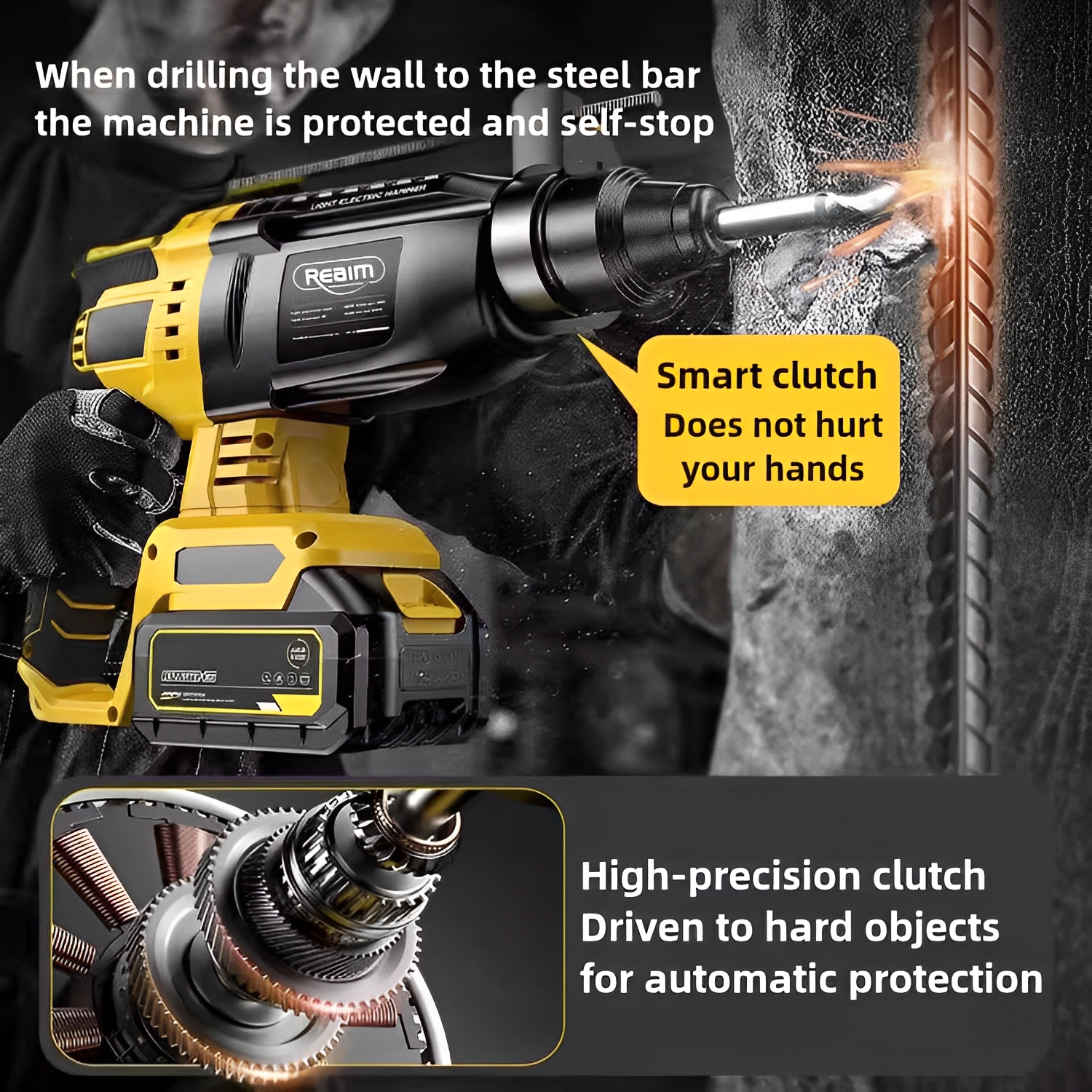 Hammer Drill Cordless 4400RPM Brushless Motor 3-in-1 Function Drill ...