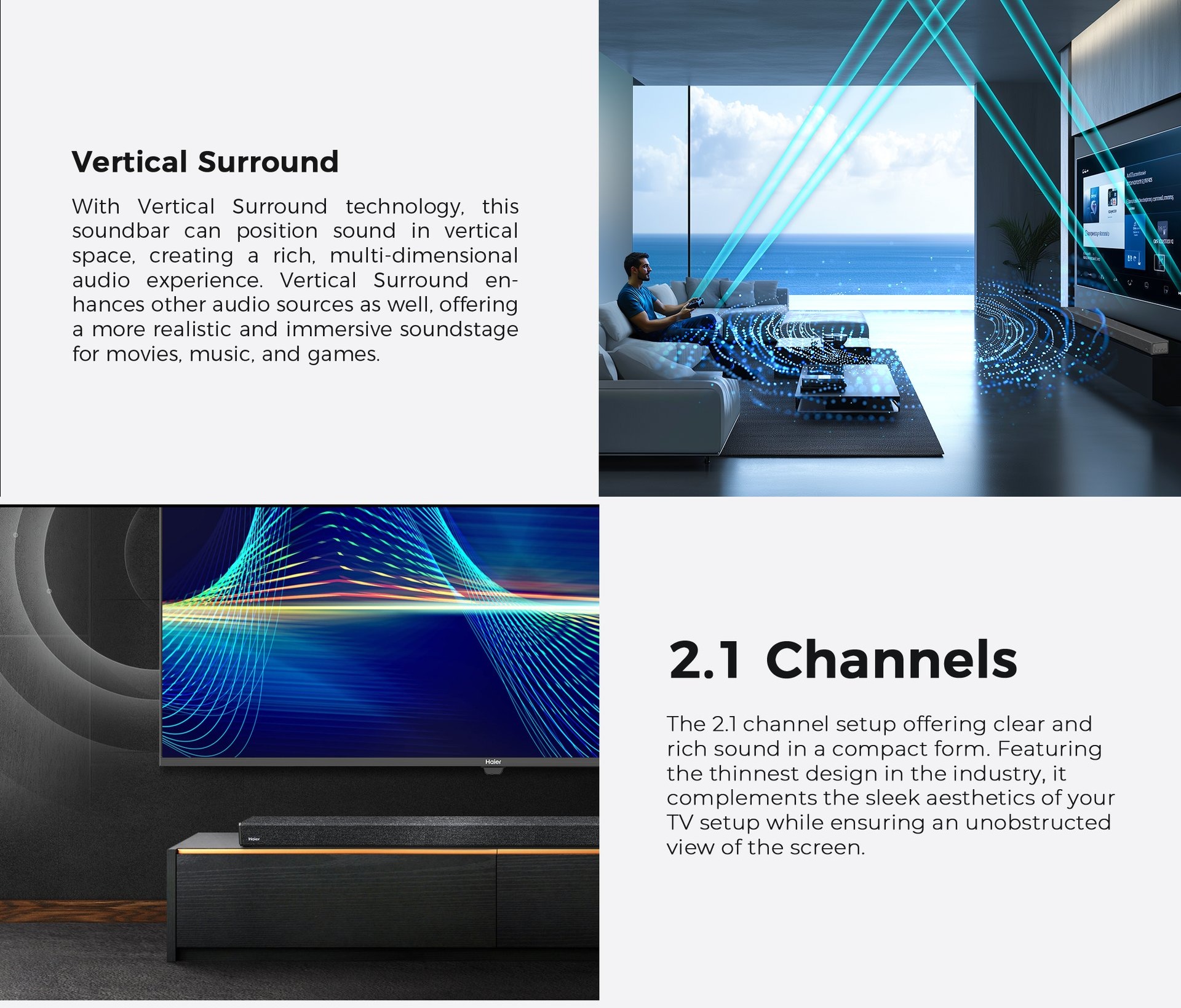 Haier Dolby Atmos Sound Bar (120W) / Independent Subwoofer / HDMI 2.1 ...